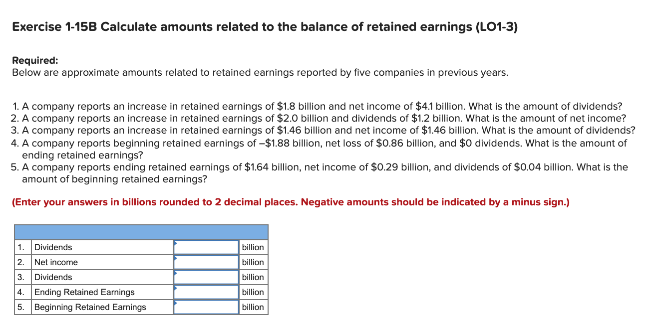 Solved Exercise 1-14B Calculate the balance of retained | Chegg.com