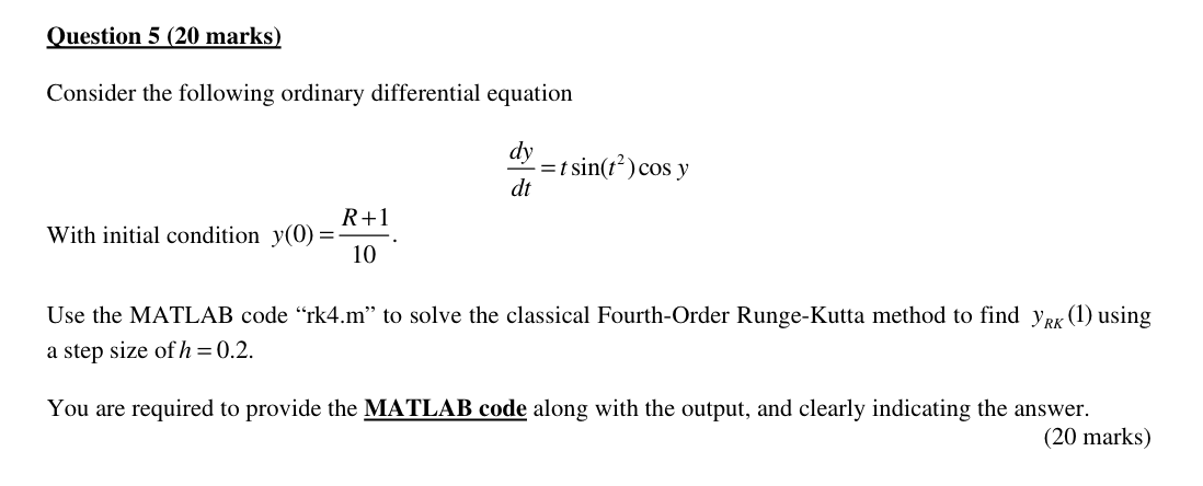 Solved by an EXPERT Question 5 (20 ﻿marks)Consider the following ordinary | Chegg.com