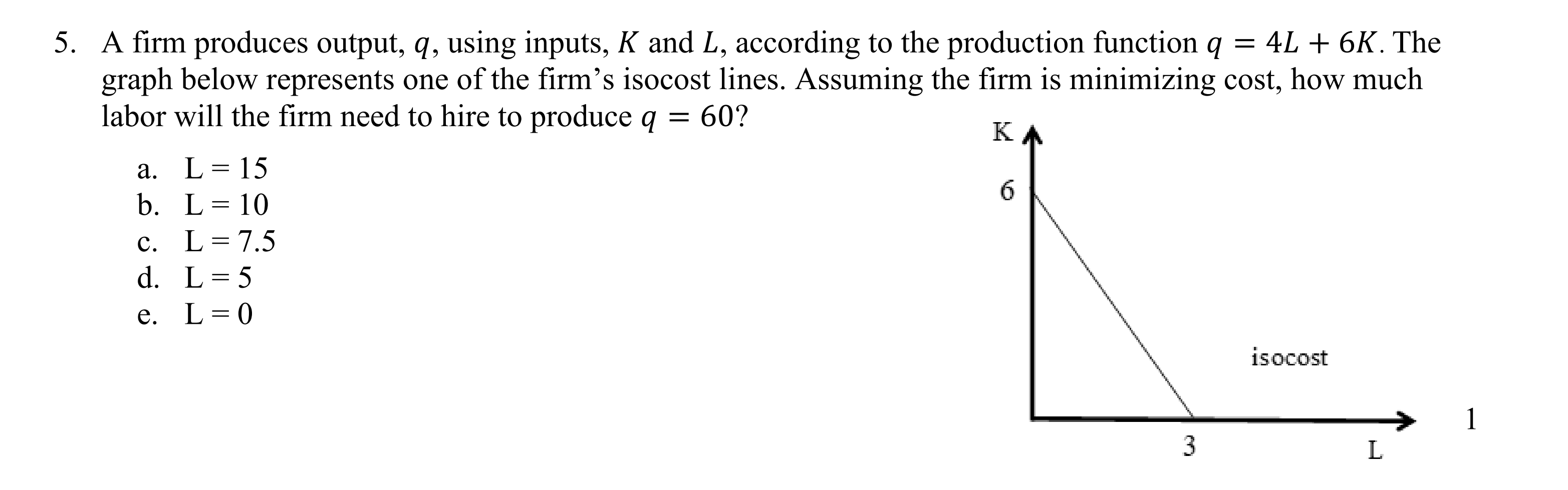 Solved 5. A firm produces output, q, using inputs, K and L, | Chegg.com
