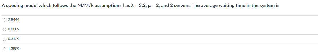 Solved A queuing model which follows the M/M/k assumptions | Chegg.com