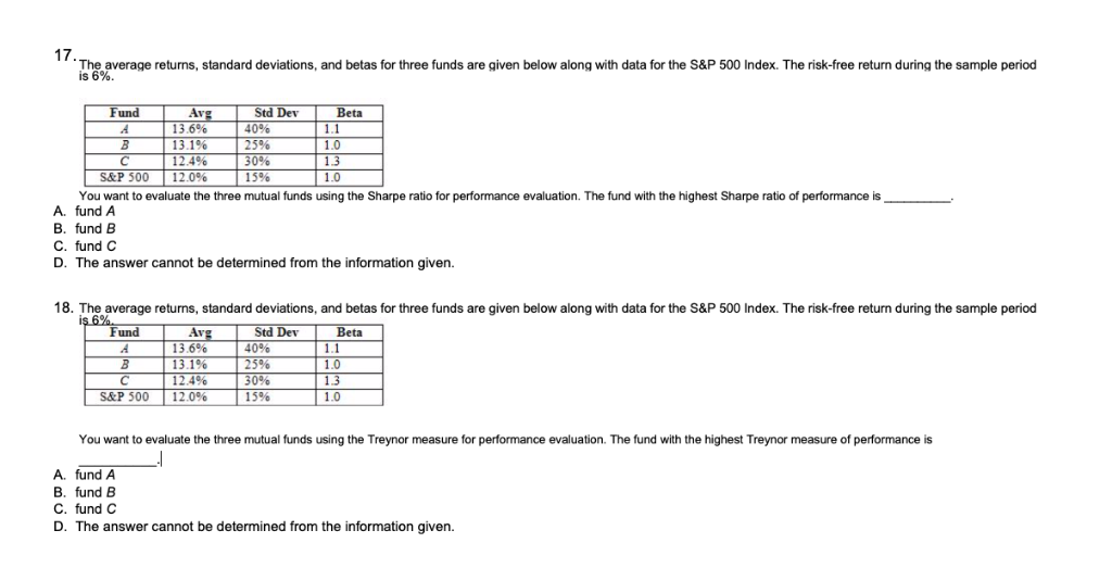 Solved The average returns, standard deviations, and betas | Chegg.com