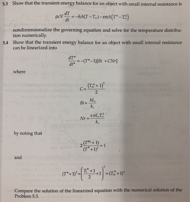 Solved 5.3 Show that the transient energy balance for an | Chegg.com