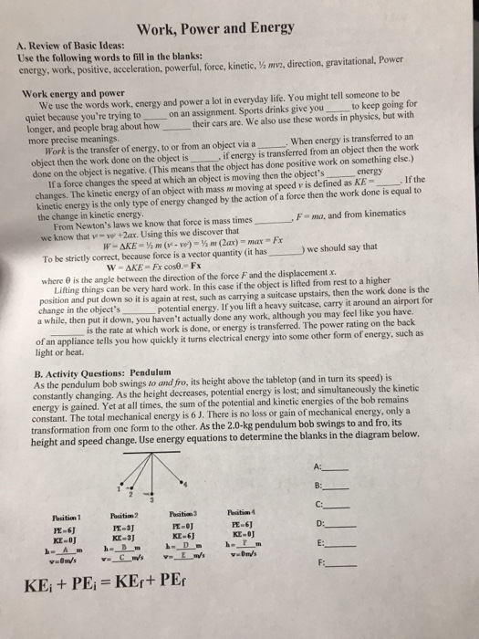 Solved Work, Power and Energy A. Review of Basic Ideas: Use | Chegg.com