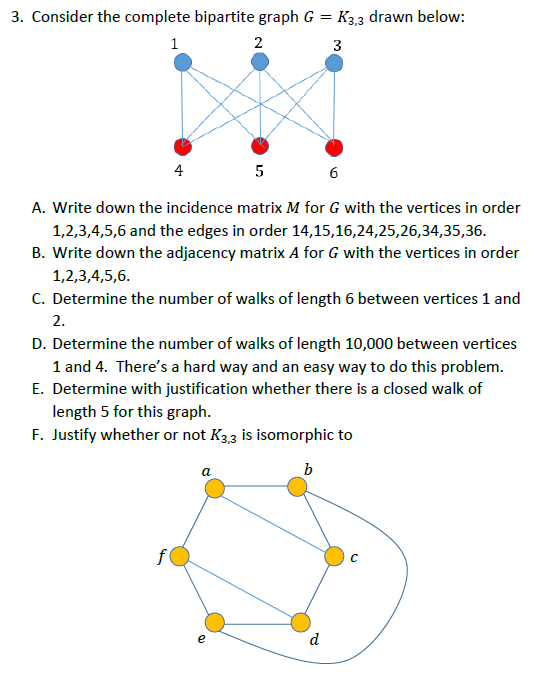 Solved 3. Consider the complete bipartite graph G K3,3 drawn | Chegg.com