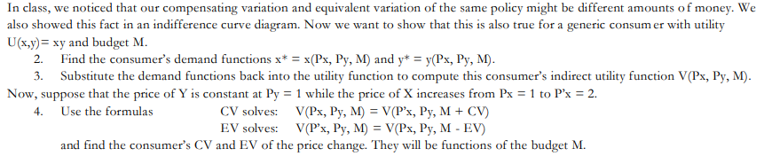 Solved In class, we noticed that our compensating variation | Chegg.com