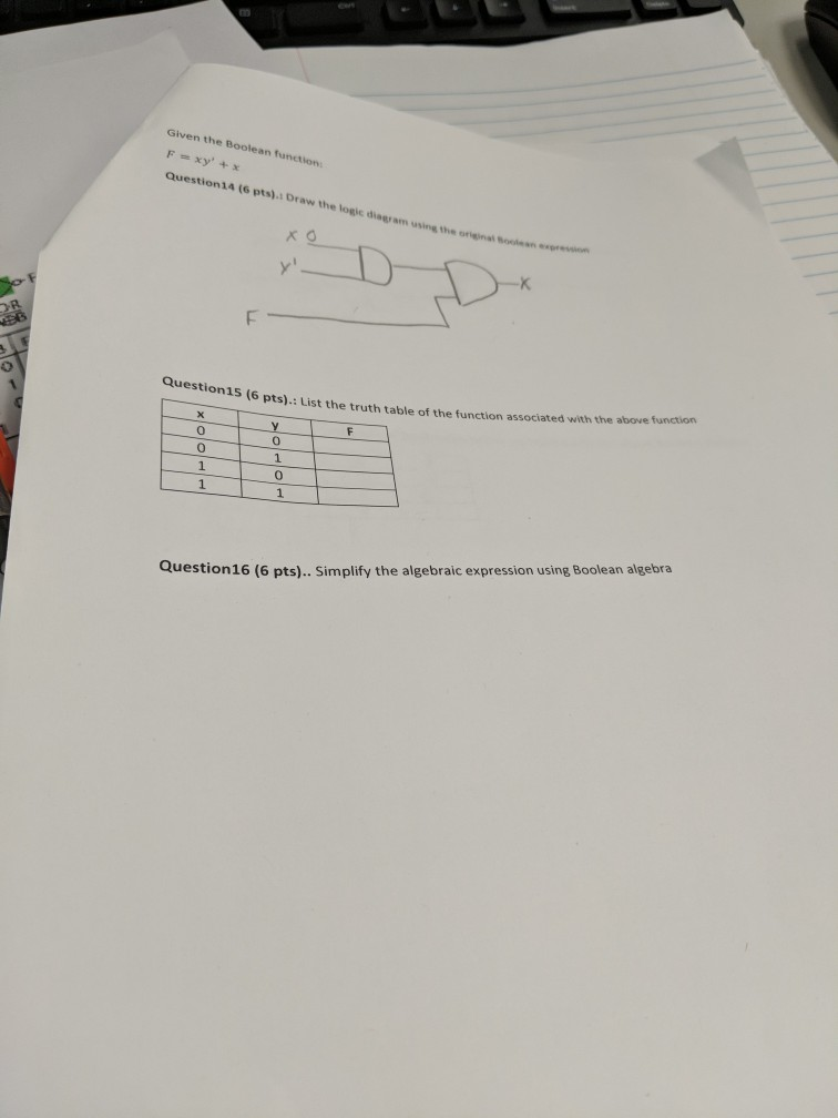 Solved Given The Boolean Function F Xyx Question14 6 7045