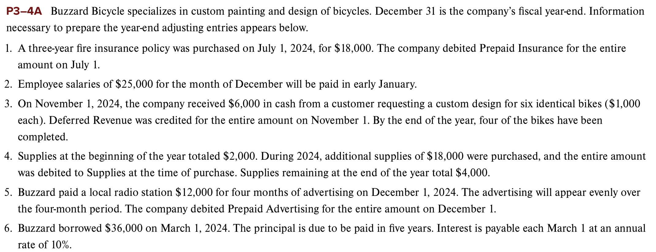 Solved P3-4A Buzzard Bicycle specializes in custom painting | Chegg.com