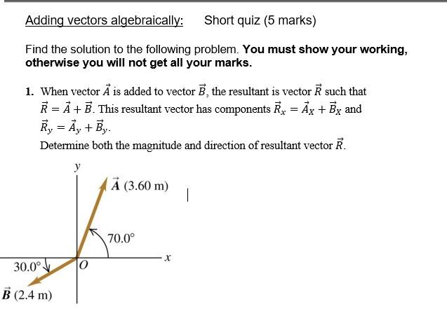 Solved Adding vectors algebraically: Short quiz (5 marks) | Chegg.com