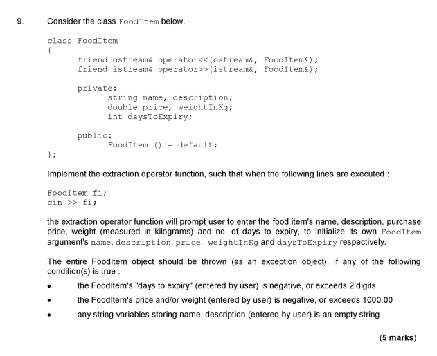 Solved 9. Consider the class FoodItem below. class Food Item | Chegg.com