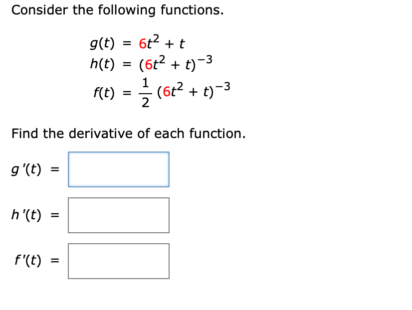 Solved Consider the following functions. = g(t) = 6t2 + + | Chegg.com