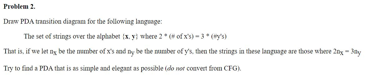 Solved Problem 2. Draw PDA transition diagram for the | Chegg.com