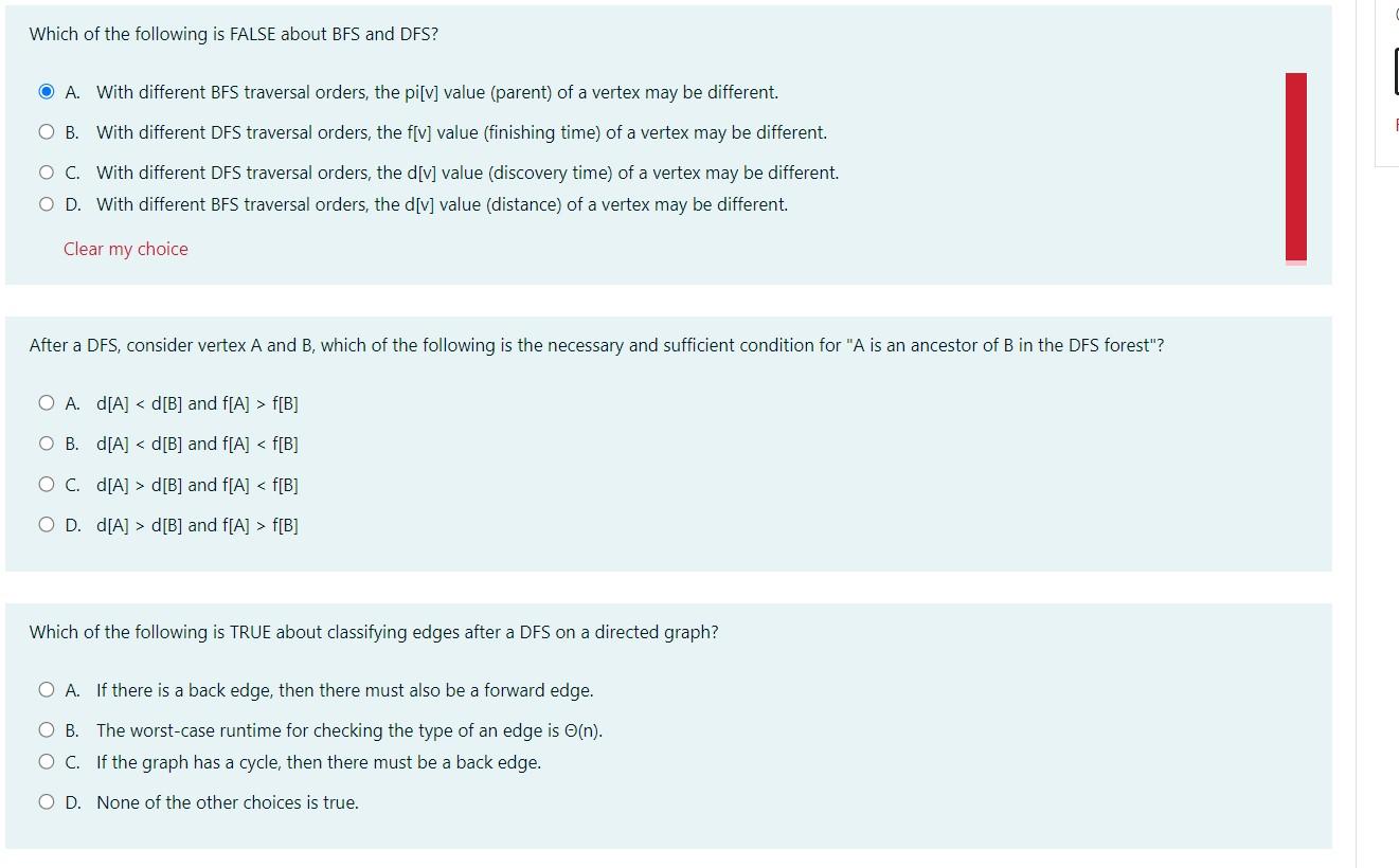 Solved Which of the following is FALSE about BFS and DFS? A. | Chegg.com