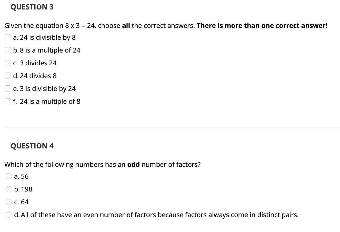 Solved QUESTION 3 Given the equation 8 x 3 = 24, choose all | Chegg.com