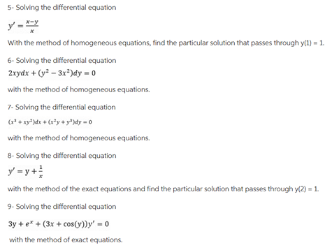 Solved 5- Solving the differential equation y′=xx−y With the | Chegg.com