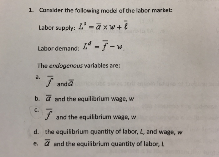 Solved 1. Consider the following model of the labor market: | Chegg.com
