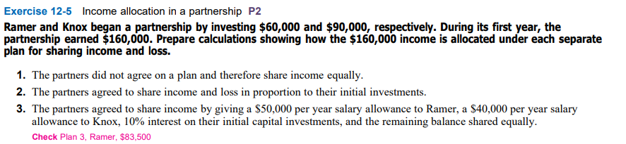 Solved Exercise 12-6 Income allocation in a partnership P2 | Chegg.com