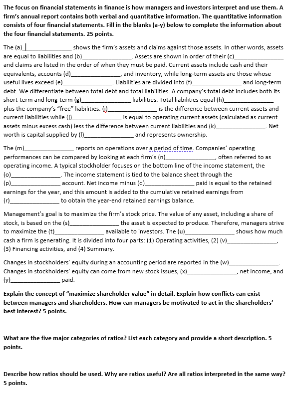 Solved Net The focus on financial statements in finance is | Chegg.com
