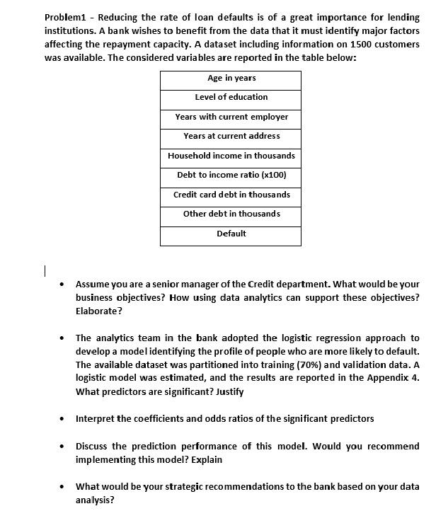 Solved Problemi - Reducing the rate of loan defaults is of a | Chegg.com