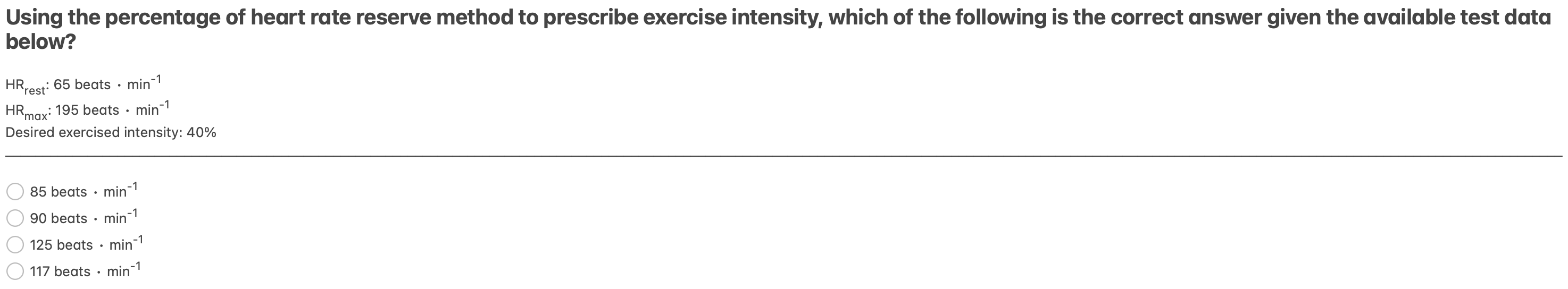 Solved Using the percentage of heart rate reserve method to | Chegg.com