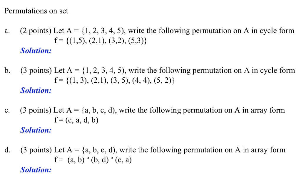Solved Permutations on set a. (2 points) Let A- 11,2,3, 4, | Chegg.com
