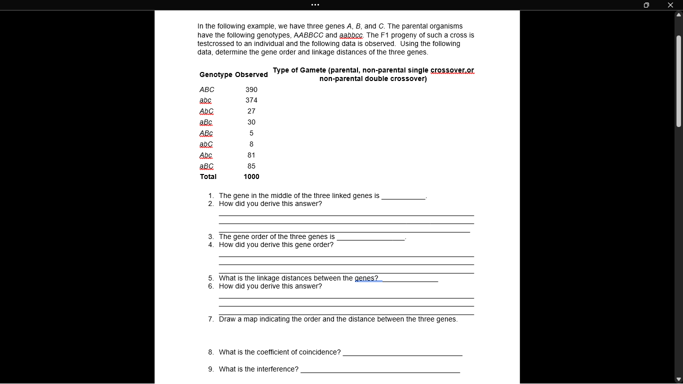 Solved In the following example, we have three genes A,B, | Chegg.com