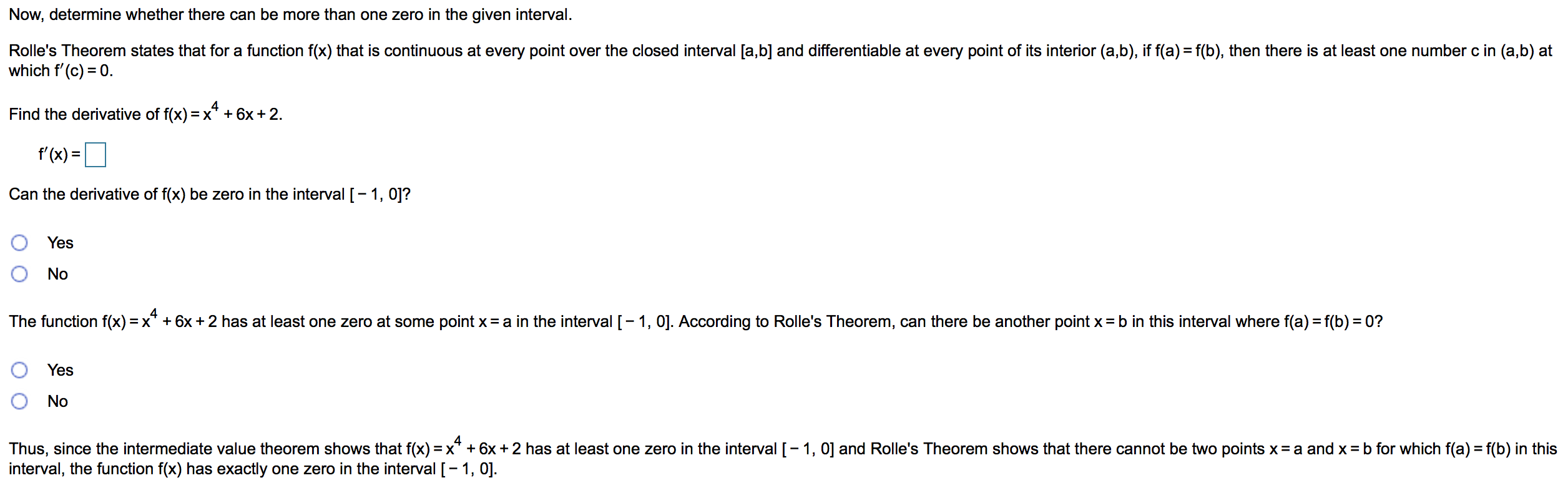 Solved Show That The Function F X X4 6x 2 Has Exactly