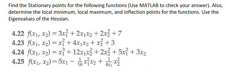 Solved Find the Stationary points for the following | Chegg.com
