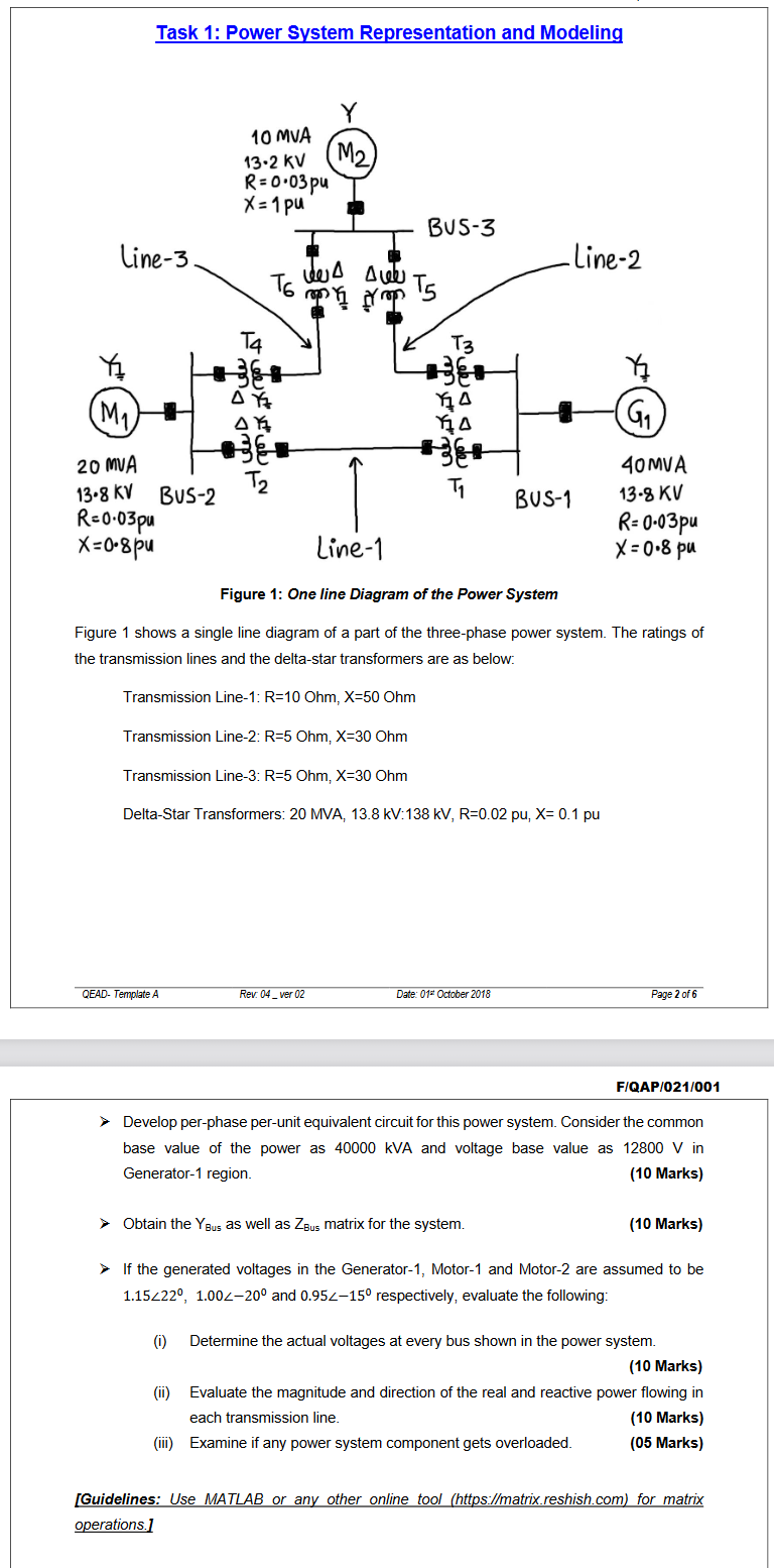 Task 1: Power System Representation and Modeling (M2 | Chegg.com