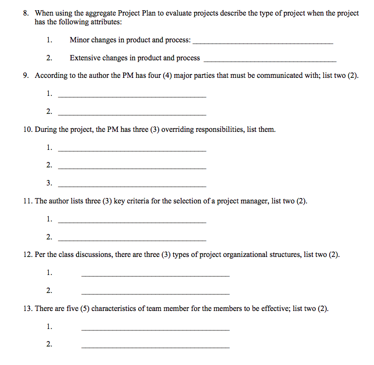8. When using the aggregate Project Plan to evaluate | Chegg.com