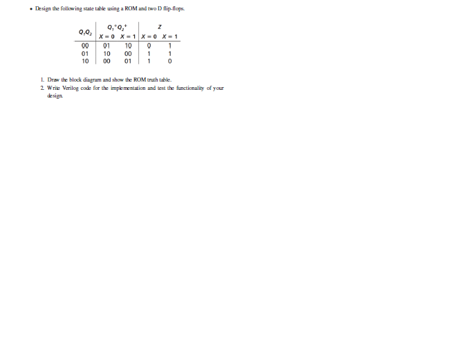 Solved - Design the following state tahk using a ROM and two | Chegg.com