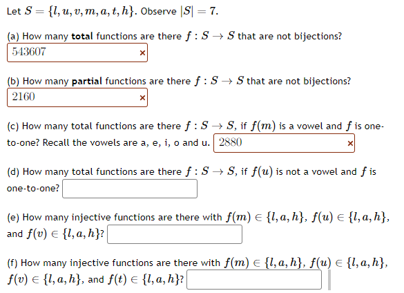 Solved Let S={l,u,v,m,a,t,h}. Observe ∣S∣=7. (a) How many | Chegg.com