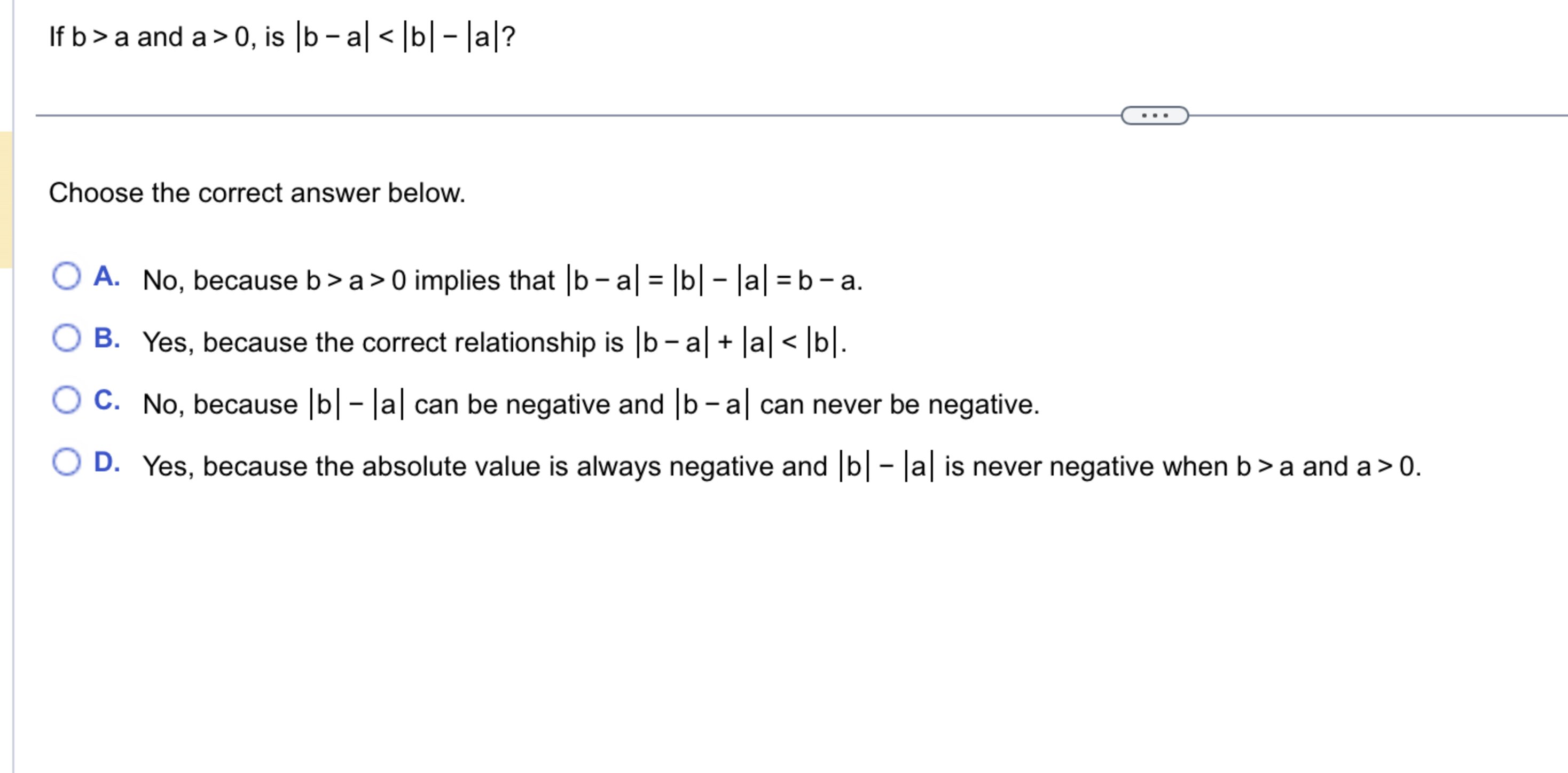 Solved If b>a and a>0, ﻿is |b-a|