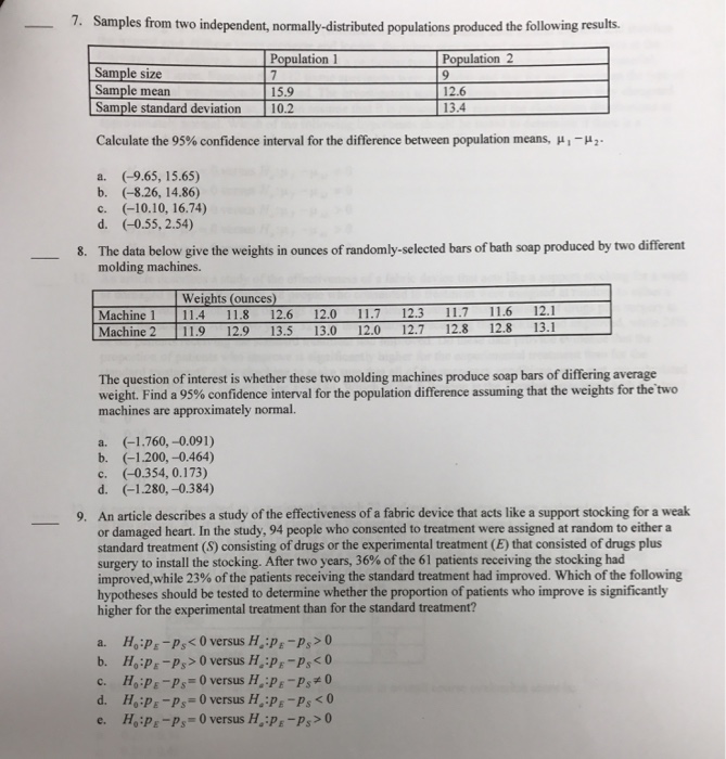 Solved Samples from two independent, normally-distributed | Chegg.com