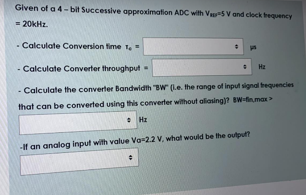 Solved Given of a 4-bit Successive approximation ADC with | Chegg.com