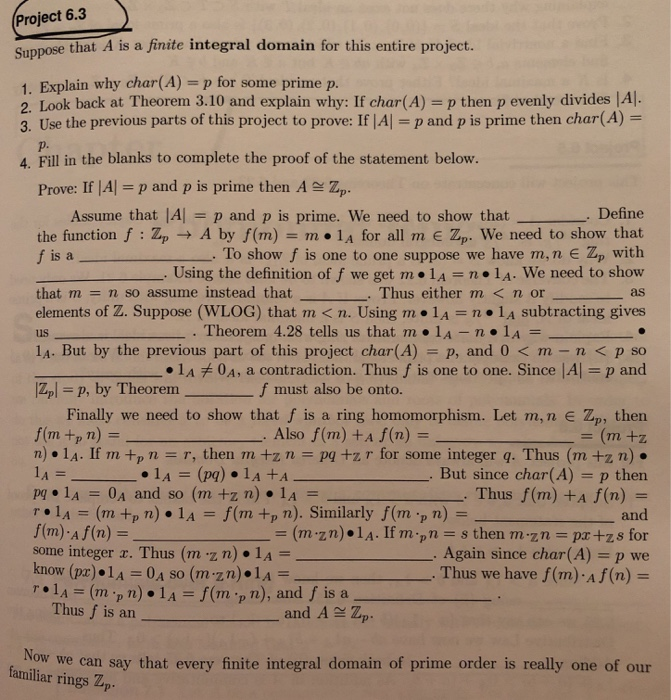 Solved Project 6.3 Suppose that A is a finite integral | Chegg.com