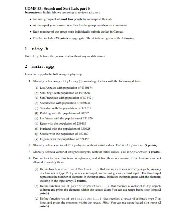Solved COMP 53: Search and Sort Lab, part 6 Instructions: In | Chegg.com
