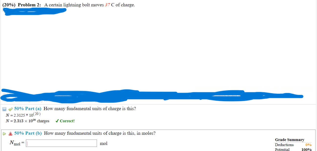 Solved (20\%) Problem 2: A certain lightning bolt moves 37C | Chegg.com