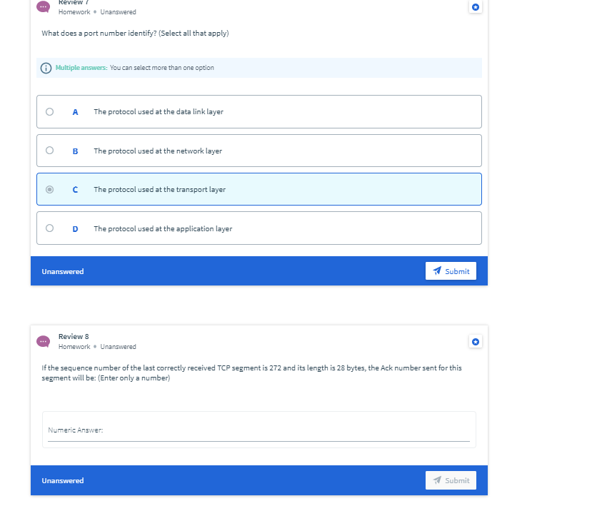 Solved Review/ Homework. Unanswered Review What does a port | Chegg.com