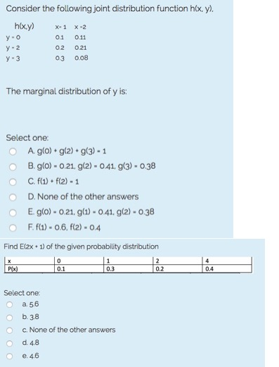 Solved Consider the following joint distribution function | Chegg.com