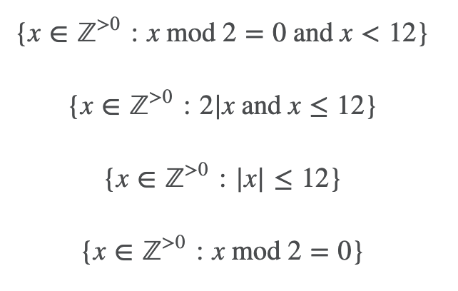 Solved 1) List all elements of: {x∈ℤ : x≥4 and x∈[3,13) and | Chegg.com