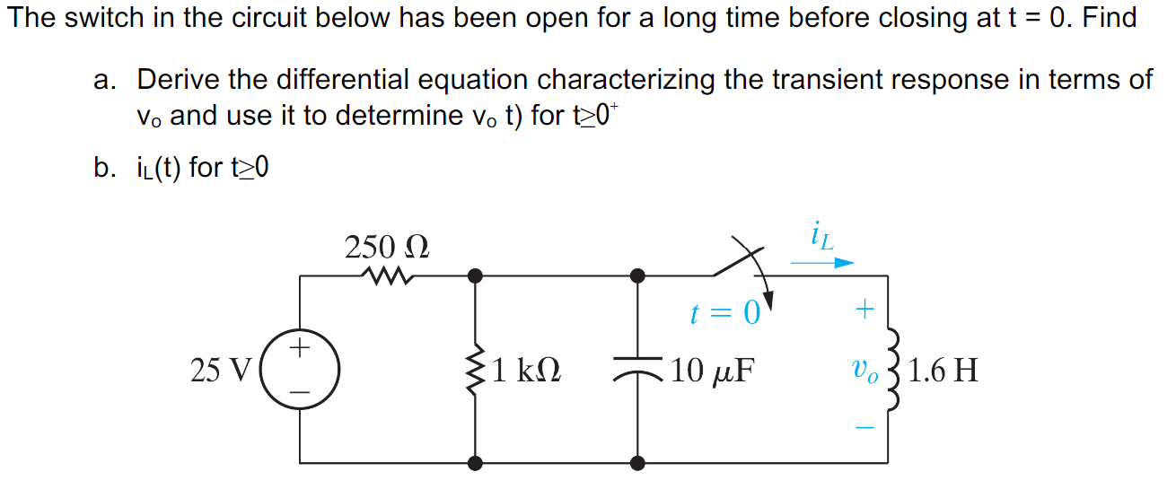 Solved The switch in the circuit below has been open for a | Chegg.com
