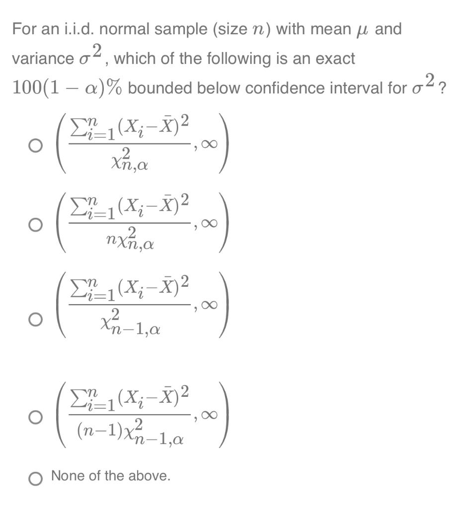Solved For an i.i.d. normal sample (size n ) with mean μ and | Chegg.com