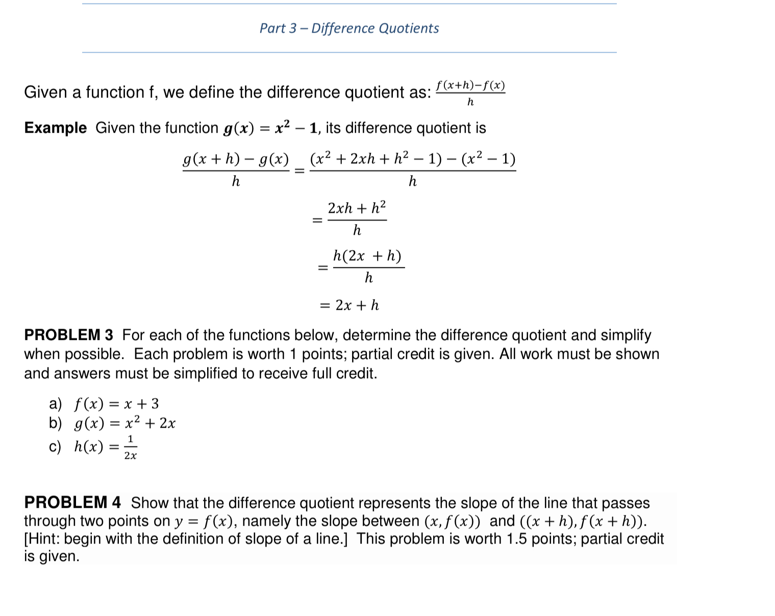 Solved Given a function f, we define the difference quotient | Chegg.com