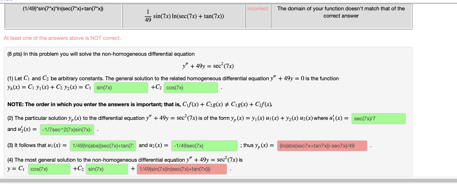 Solved It says that the domain doesn't match the correct | Chegg.com