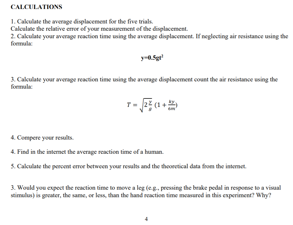 Solved PART TWO: ESTIMATING REACTION TIME After you see the | Chegg.com