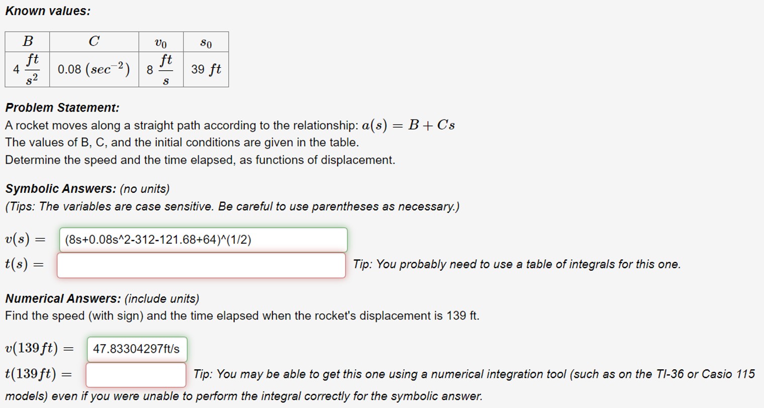 Solved Known values:Problem Statement:A rocket moves along a | Chegg.com