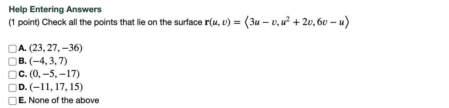 Solved Help Entering Answers (1 point) Check all the points | Chegg.com