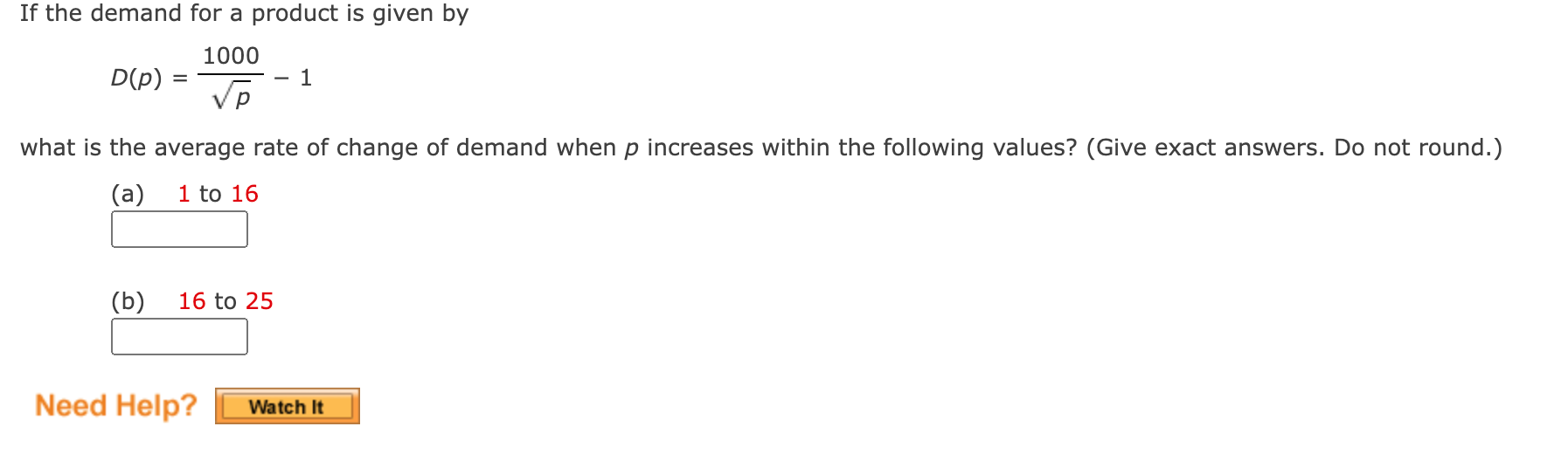Solved If the demand for a product is given by D(p)=p1000−1 | Chegg.com