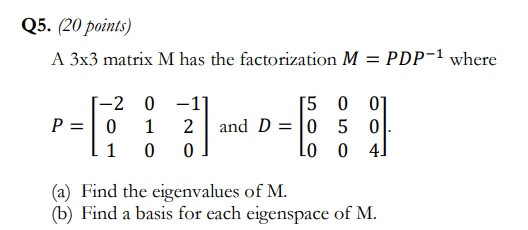 Solved A 3×3 matrix M has the factorization M=PDP−1 where | Chegg.com