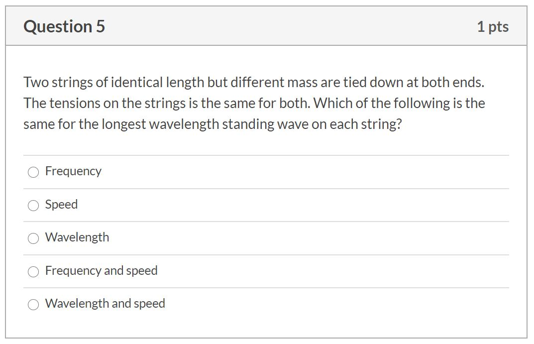 Solved Question 5 1 pts Two strings of identical length but | Chegg.com